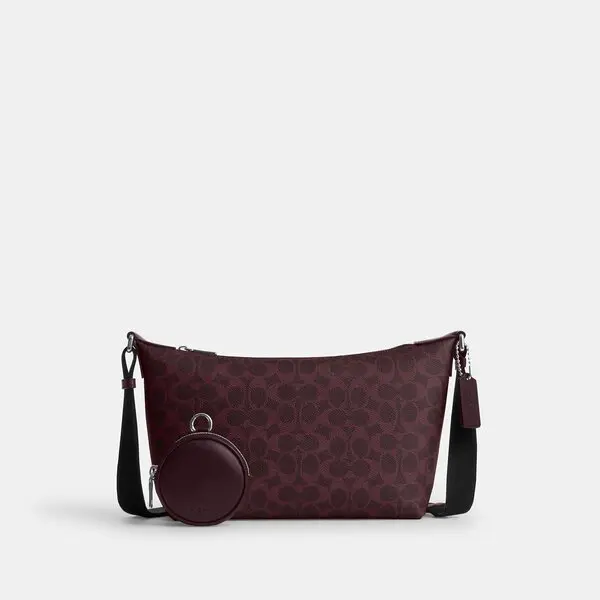 COACH OUTLET Coach Signature Canvas Crossbody Bag With Removable Pouch - Silver/black Currant