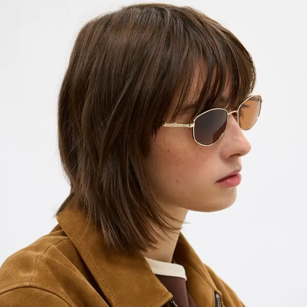 COACH OUTLET Coach Script Metal Narrow Rectangle Sunglasses