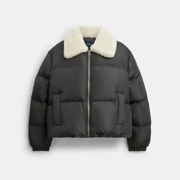 COACH OUTLET Coach Puffer Jacket With Shearling Collar - Black