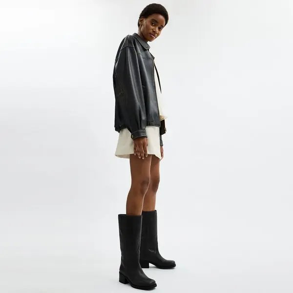 COACH OUTLET Tall Leather Block Heel Boots - Black