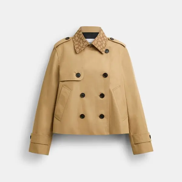 COACH OUTLET Short Trench Coat With Signature Collar Detail - Khaki