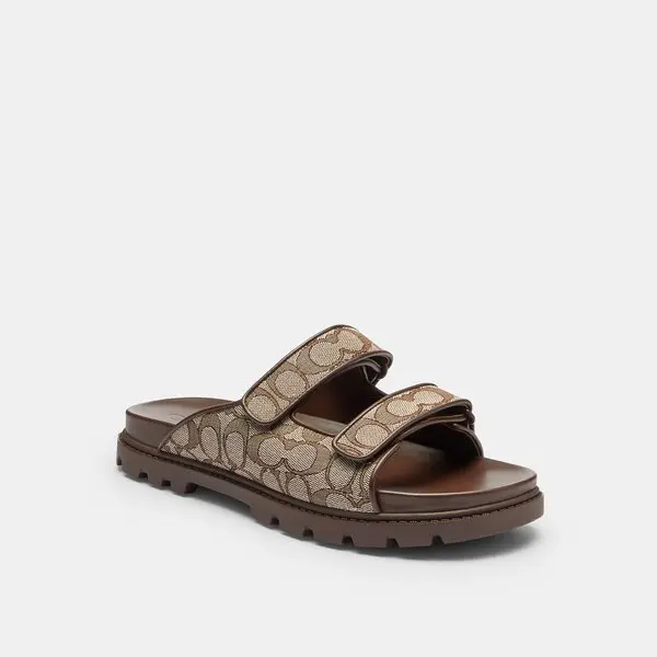 COACH OUTLET Coach Signature Jacquard Double Band Sandal - Oak/maple