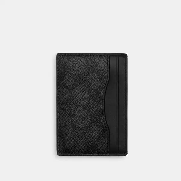COACH OUTLET Card Case With Money Clip In Signature Canvas - Gunmetal/charcoal/black