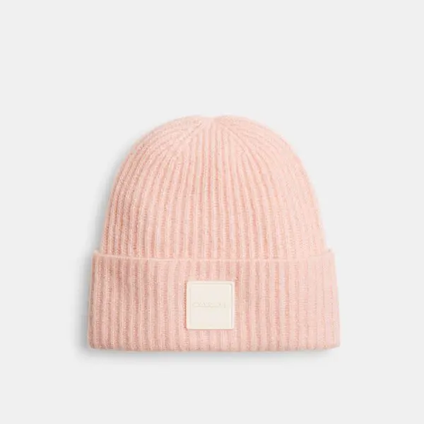 COACH OUTLET Colorblock Beanie With Rubber Patch - Peach/chalk