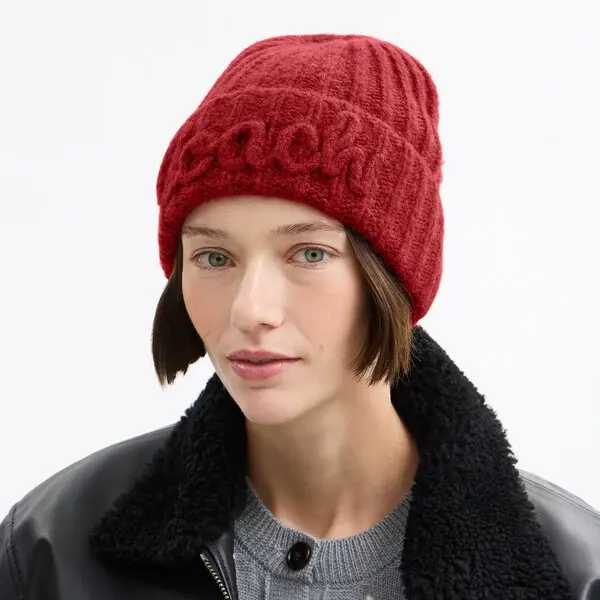 COACH OUTLET Coach Script Knit Beanie - Red