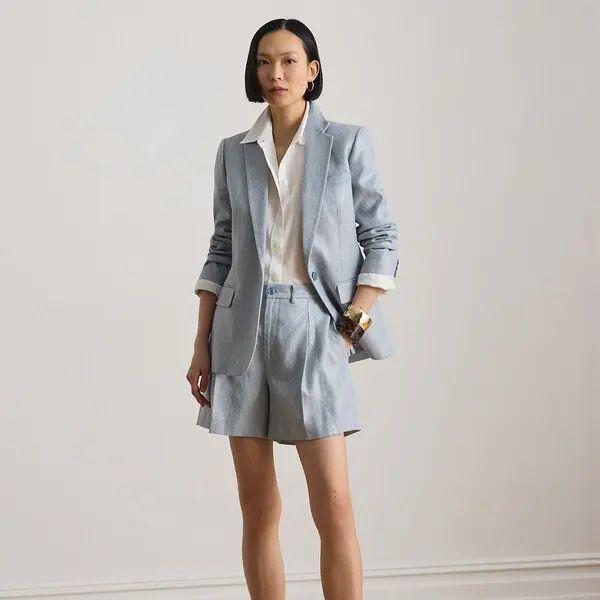 Ralph Lauren Foiled Basket-weave Single-breasted Blazer - Arilee Blue/silver Foil
