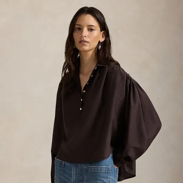 Ralph Lauren Pleated Cotton-silk Blouse - Squire Brown