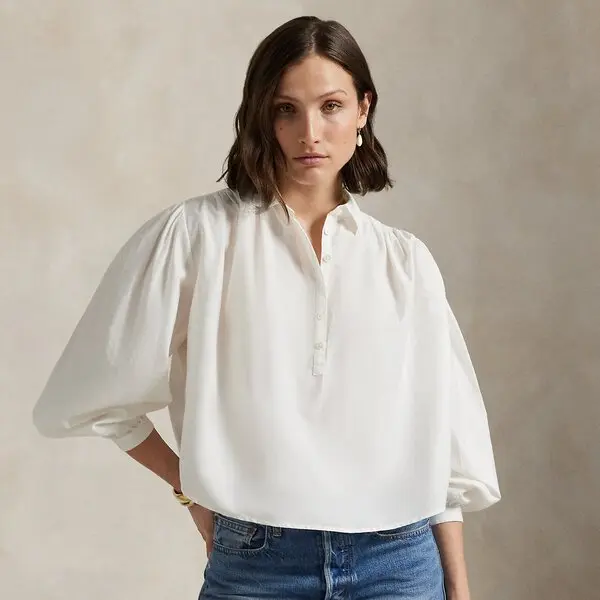 Ralph Lauren Pleated Cotton-silk Blouse - White