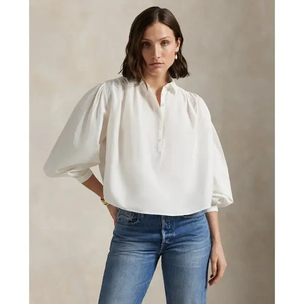 Ralph Lauren Pleated Cotton-silk Blouse - White