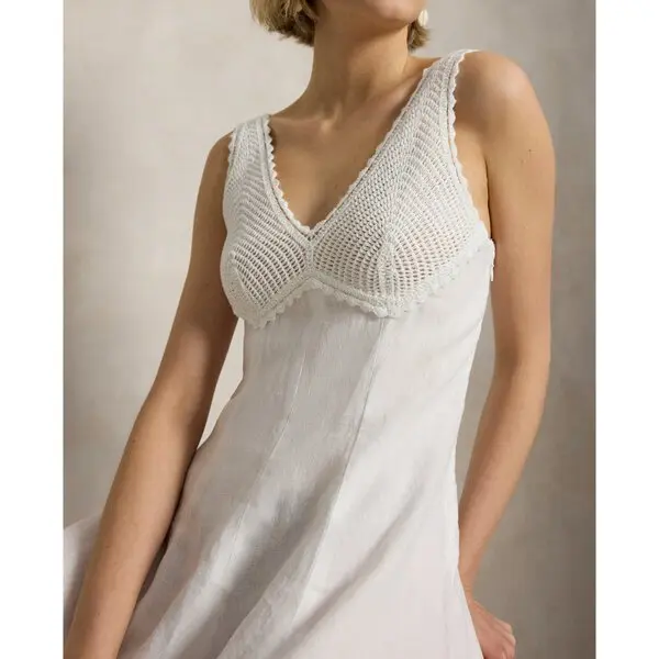 Ralph Lauren Crochet Trim Linen Dress
