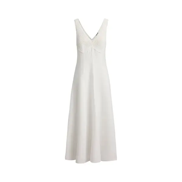 Ralph Lauren Crochet Trim Linen Dress