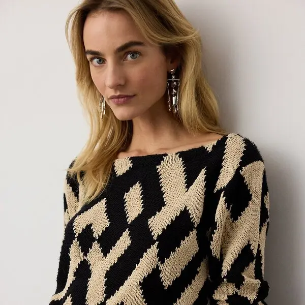 Ralph Lauren Intarsia Silk-blend Boatneck Sweater - Black/lux Cream