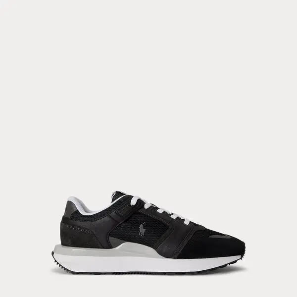 Ralph Lauren Train 89 Suede & Mesh Sneakers - Black/faded Black