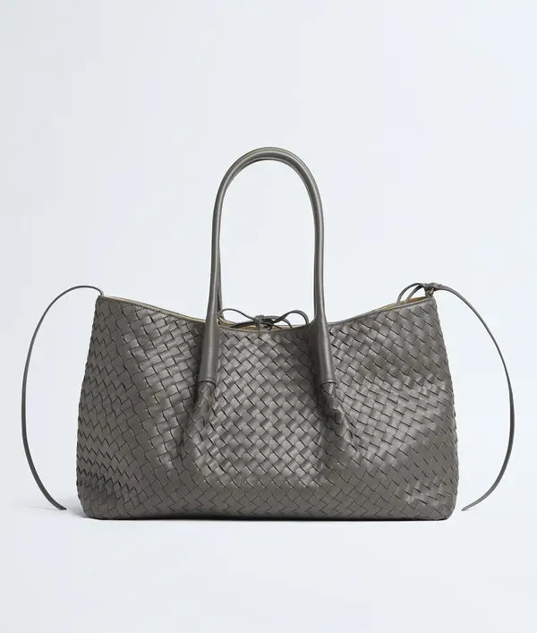 Bottega Veneta Large Intrecciato Silky Calfskin Tote Bag - Basalt/sour