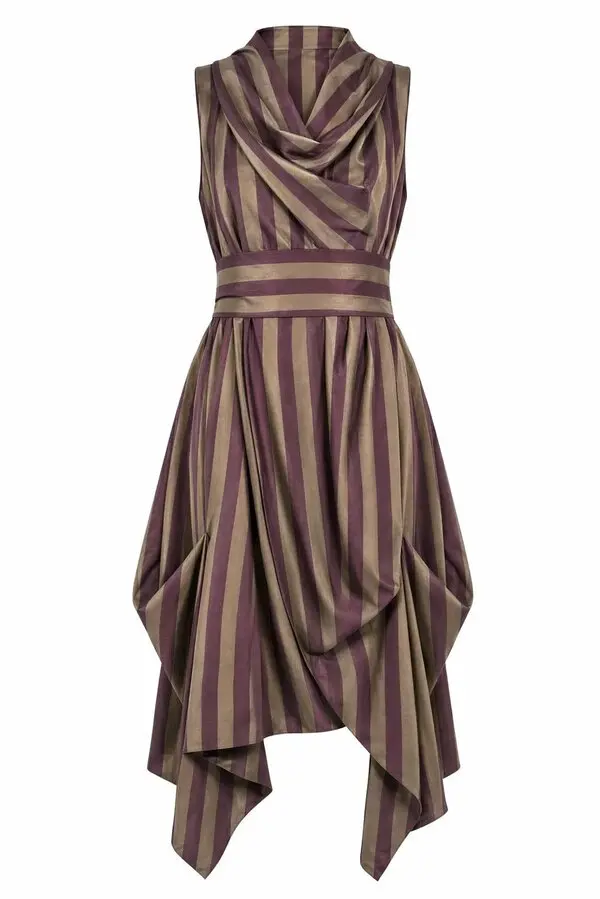 ATOM LABEL Striped Ruched Wrap Dress