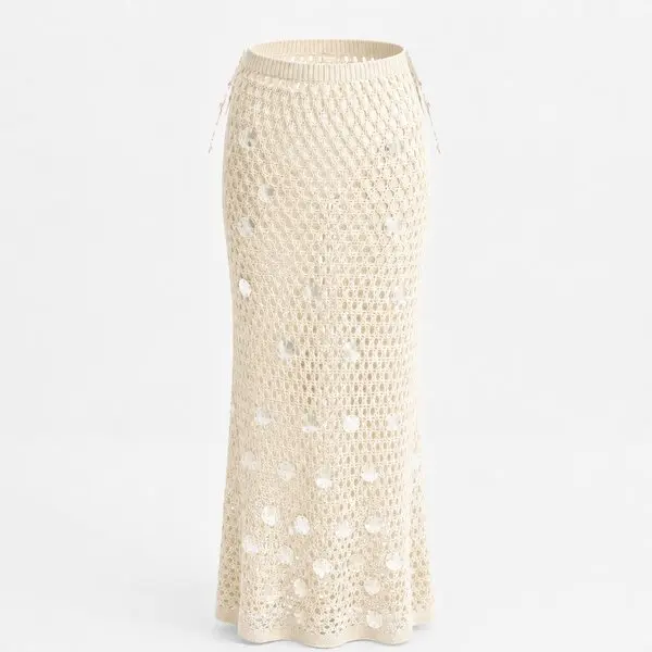 WOMEN & WOMEN Sequin Embellished Crochet Knit Maxi Skirt - White