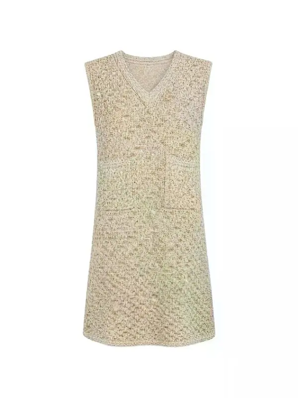 Fabiana Filippi Bouclé-knit V-neck Mini Dress - Neutrals