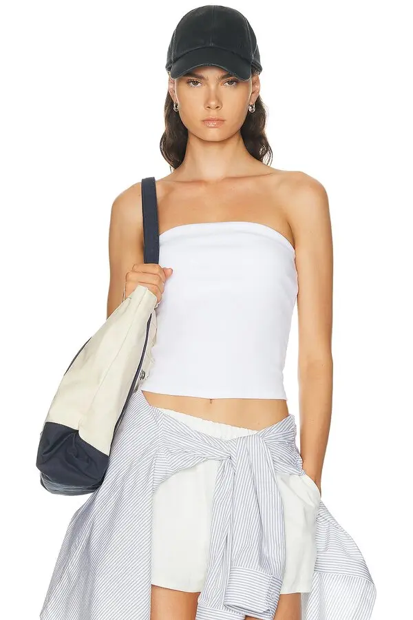 Enza Costa Ribbed Cotton Bandeau Top - White