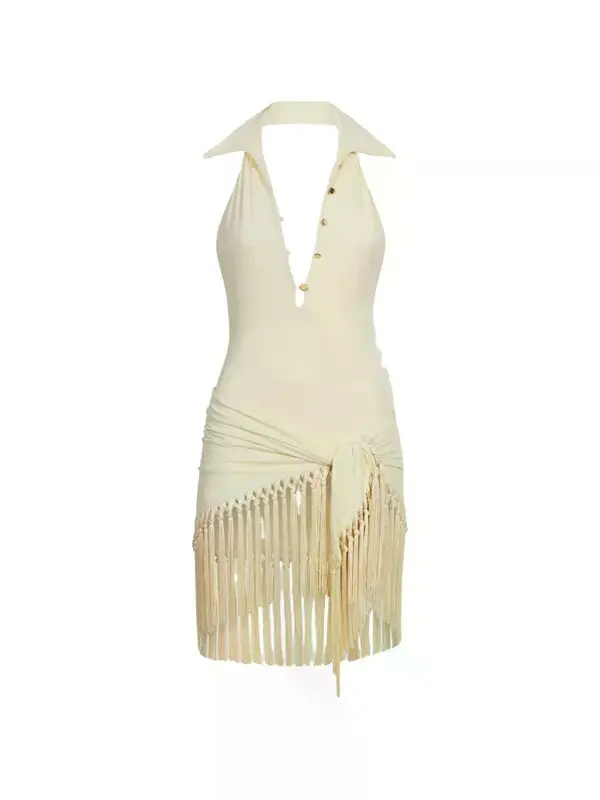 TALLER MARMO Grand Tropicana Fringed-detail Swimsuit - Neutrals