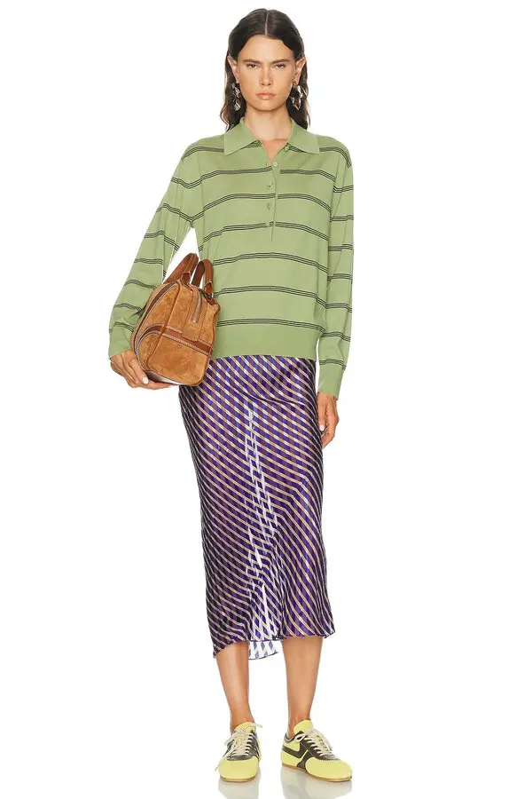 Dries Van Noten Striped Merino Wool Polo Top - Olive