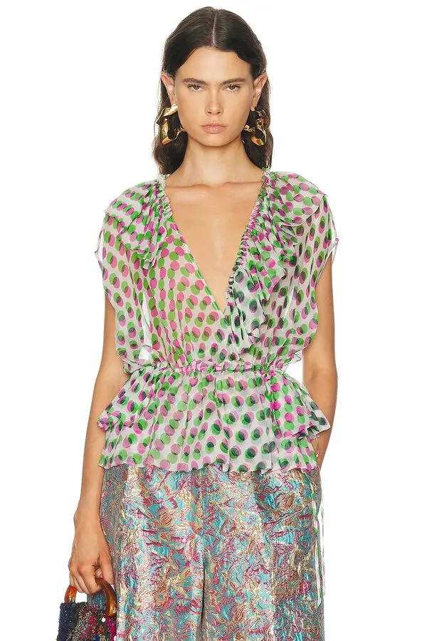 Dries Van Noten Polka Dot Silk Gauze Top