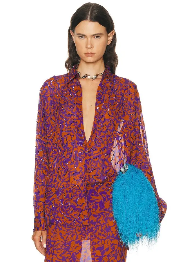 Dries Van Noten Embellished Print Shirt - Orange