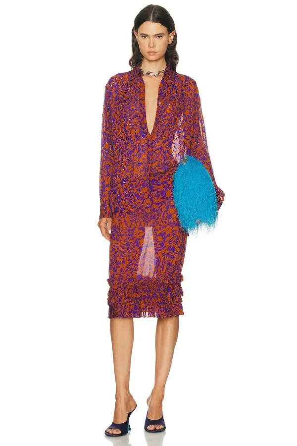 Dries Van Noten Embellished Print Shirt - Orange