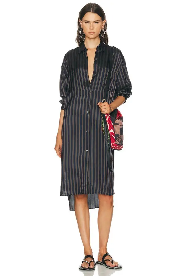 Dries Van Noten Dayley Shirt Dress With Vertical Stripes - Navy