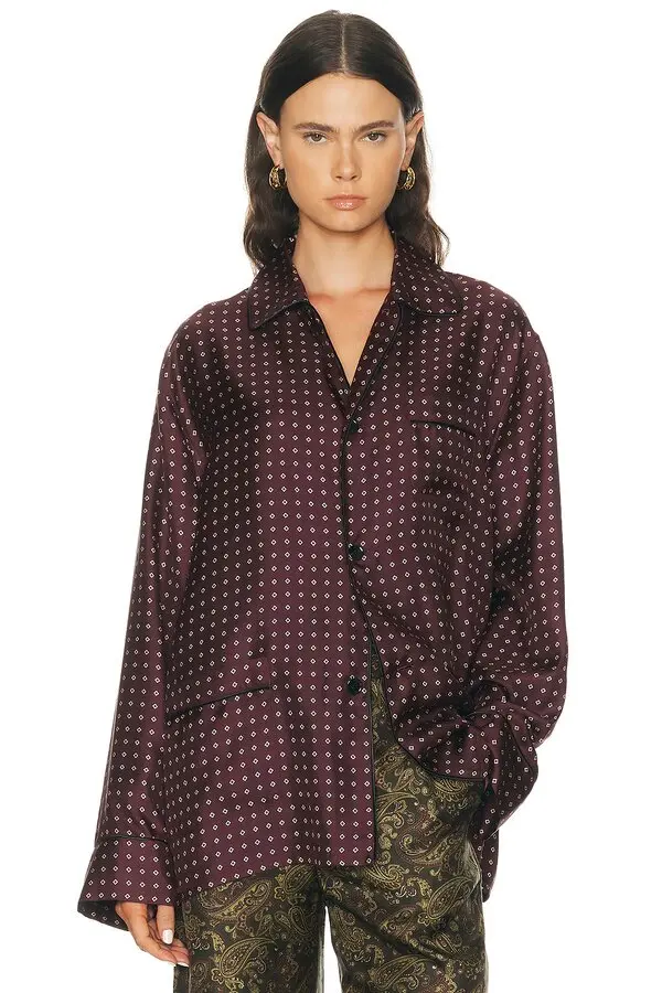 Saint Laurent Burgundy Silk Pajama Top - Bordeaux Nude