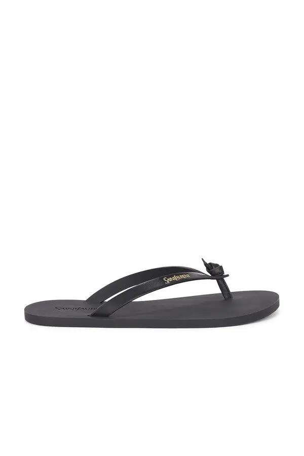 Saint Laurent Calfskin Leather Pool Slides - Nero
