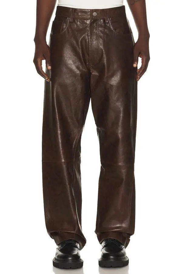 SUNFLOWER Wide Twist Leather Pant - Brown