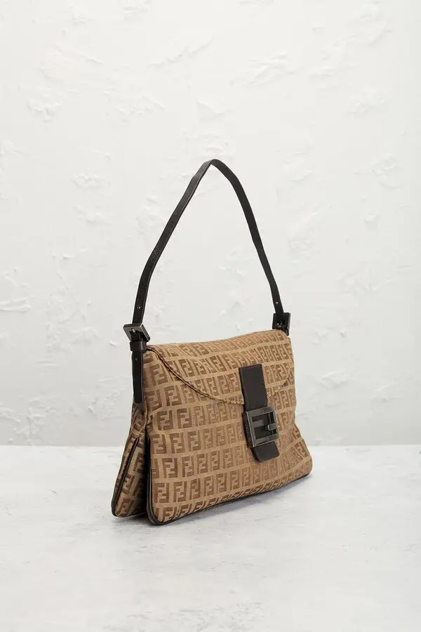 Fendi Zucchino Baguette Shoulder Bag - Brown