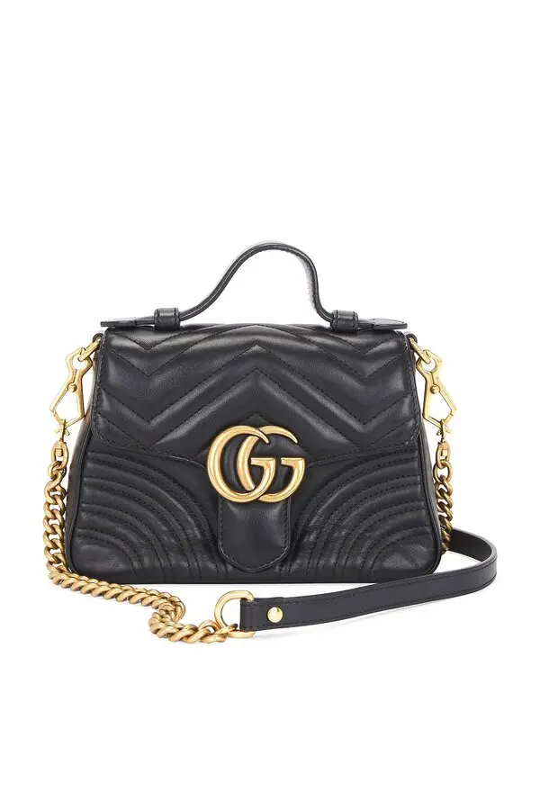 Gucci Gg Marmont Quilted Leather Top Handle Bag With Chain Strap