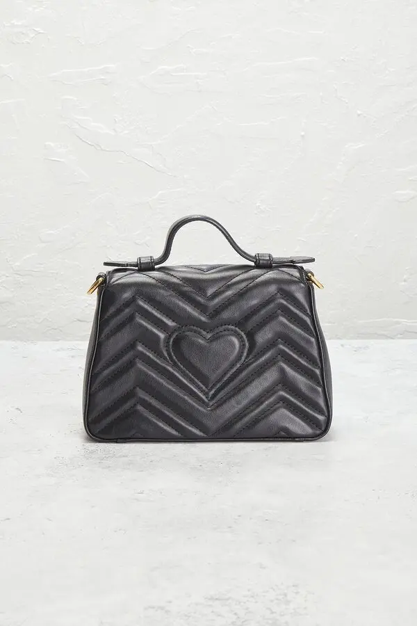 Gucci Gg Marmont Quilted Leather Top Handle Bag With Chain Strap