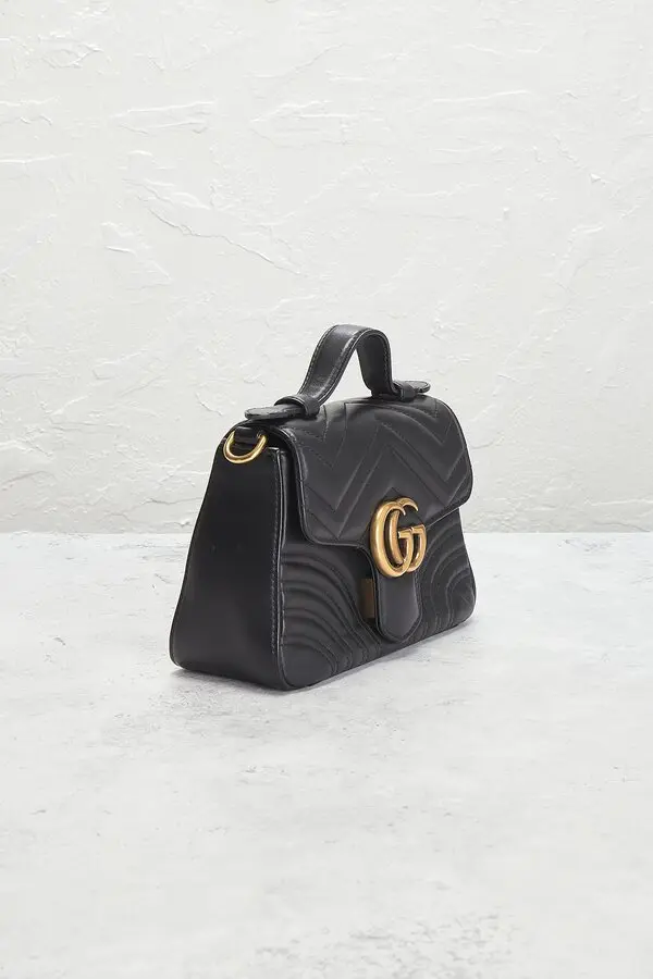 Gucci Gg Marmont Quilted Leather Top Handle Bag With Chain Strap