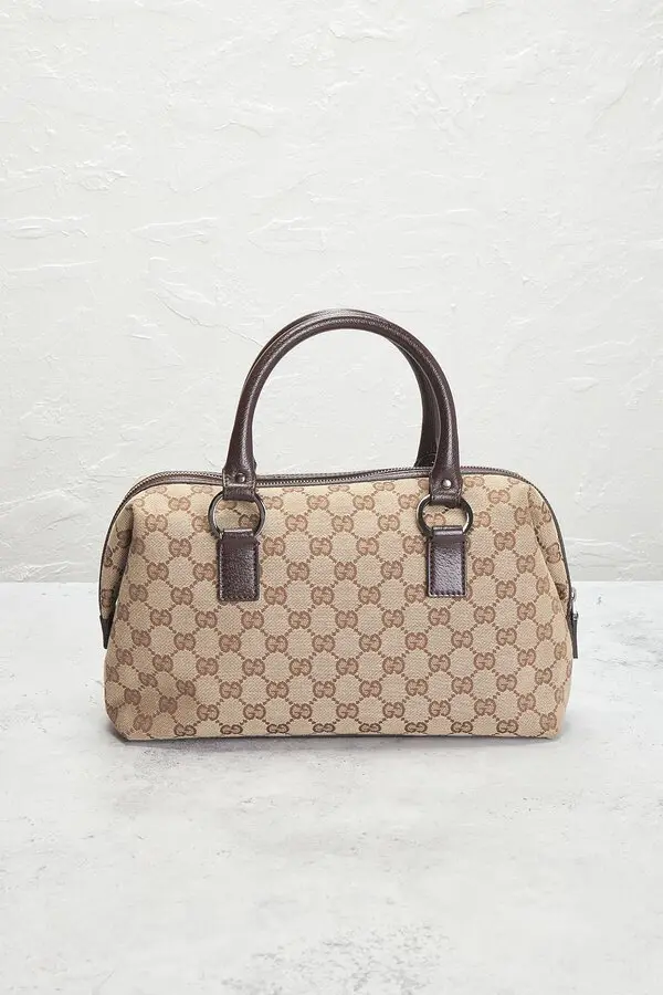 Gucci Gg Canvas Boston Bag With Calfskin Trim