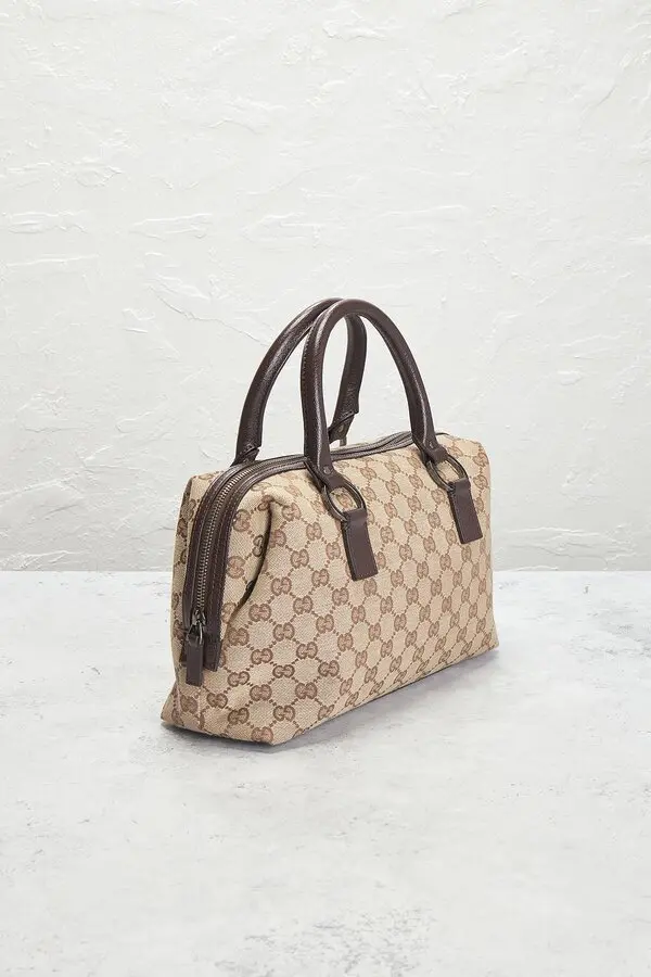 Gucci Gg Canvas Boston Bag With Calfskin Trim