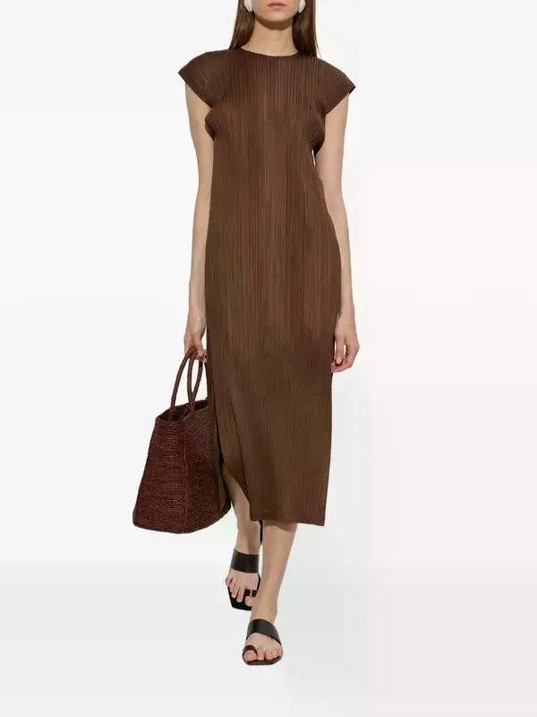 Issey Miyake Solid Pleated Midi Dress