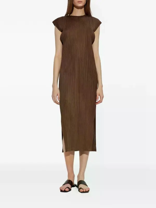 Issey Miyake Solid Pleated Midi Dress