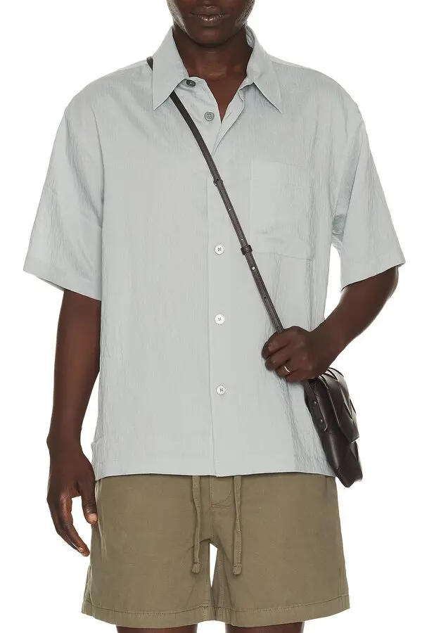 FRAME Light Weight Short Sleeve Shirt In Slate - Blue Grey Stripe