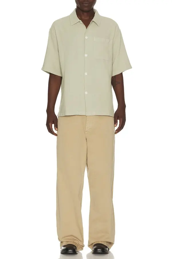 FRAME Open Weave Short Sleeve Shirt In Sage