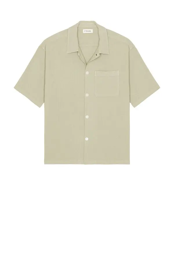 FRAME Open Weave Short Sleeve Shirt In Sage