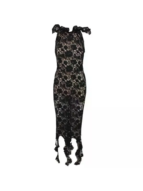 Giuseppe Di Morabito Floral Lace Ruffled Midi Dress - Black