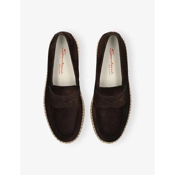 Santoni Suede Espadrille Loafers - Dark Brown