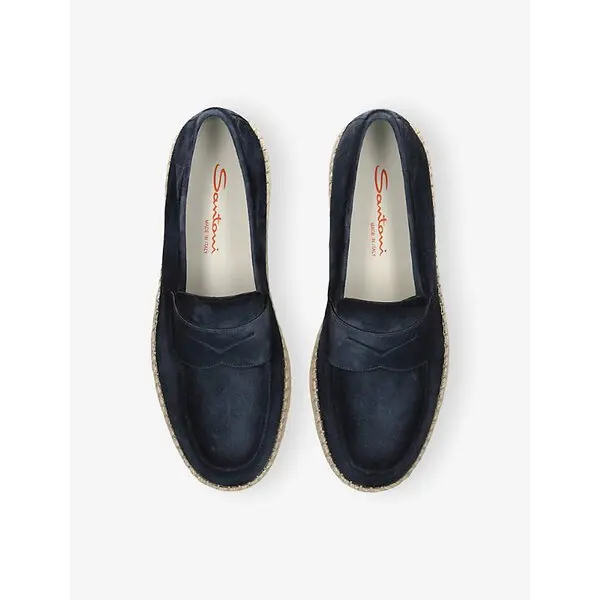 Santoni Carlo Suede Espadrille Loafers - Navy