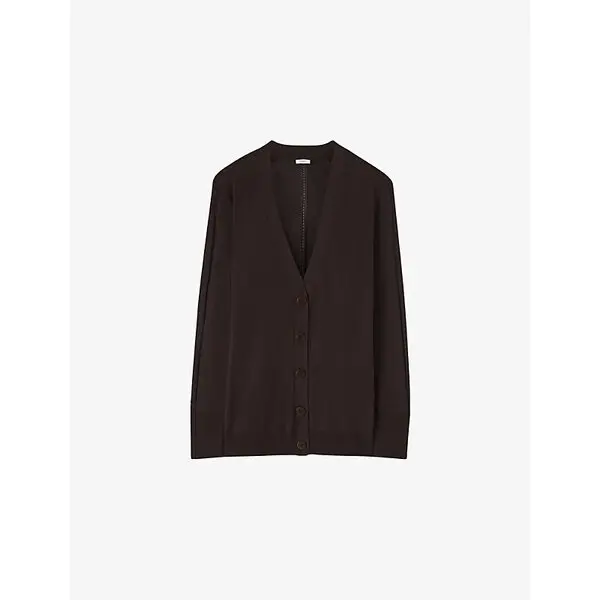 JOSEPH Silk V-neck Relaxed-fit Cardigan - Espresso