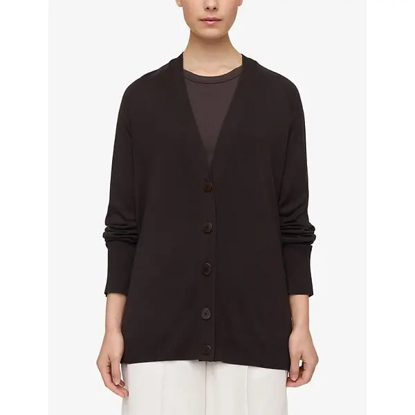 JOSEPH Silk V-neck Relaxed-fit Cardigan - Espresso