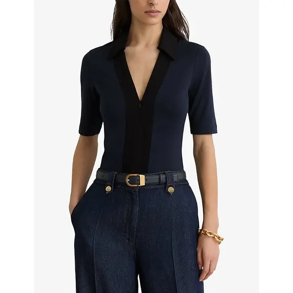 REISS Short Sleeve Zip Front Polo