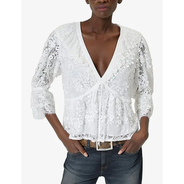 The Kooples Lace V-neck Woven Top