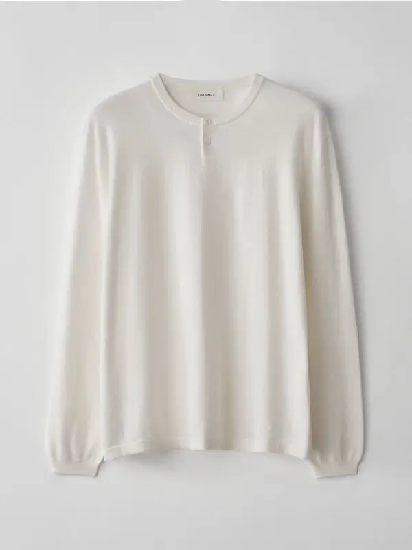 LISA YANG Carsten Fine Knit Cotton Cashmere Sweater - Salt